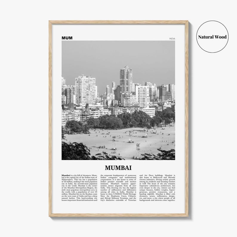 Mumbai Poster Print Black and White, India Travel Wall Art, Maharashtra ...
