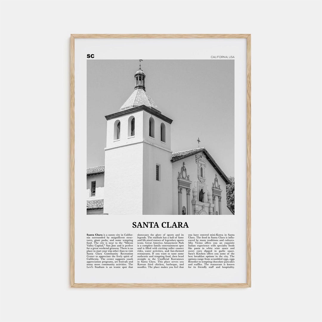Santa Clara Print Black and White, Santa Clara Wall Art, Santa Clara ...