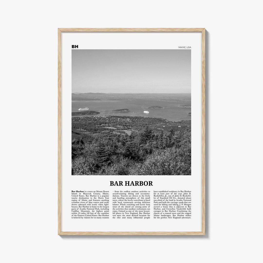Bar Harbor Poster Print Black and White, Maine Travel Wall Art, Mount ...