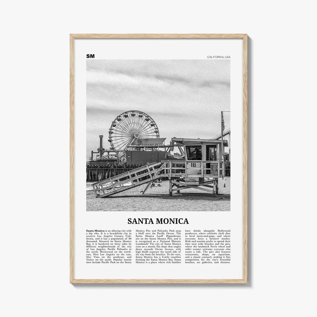 Santa Monica Print Black and White No 1, Santa Monica Wall Art, Santa ...