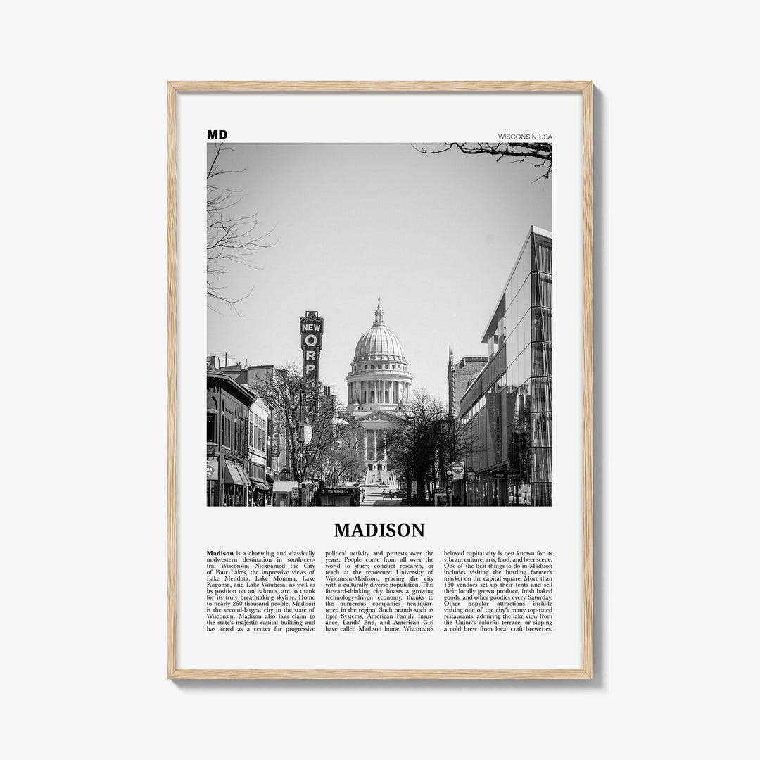 Madison Poster Print Black and White, Wisconsin State Capitol Photo ...
