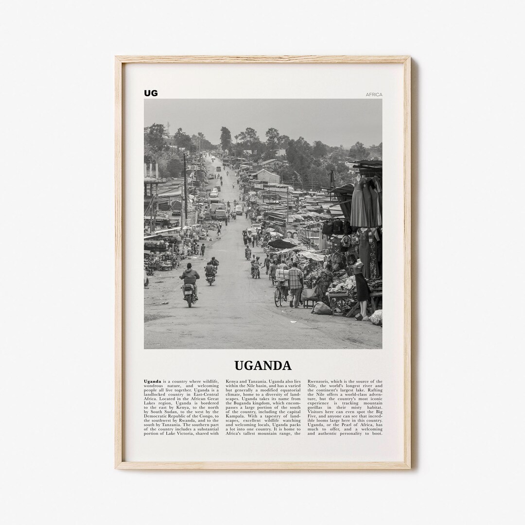 Uganda Print Black and White, Uganda Wall Art, Uganda Poster, Uganda ...