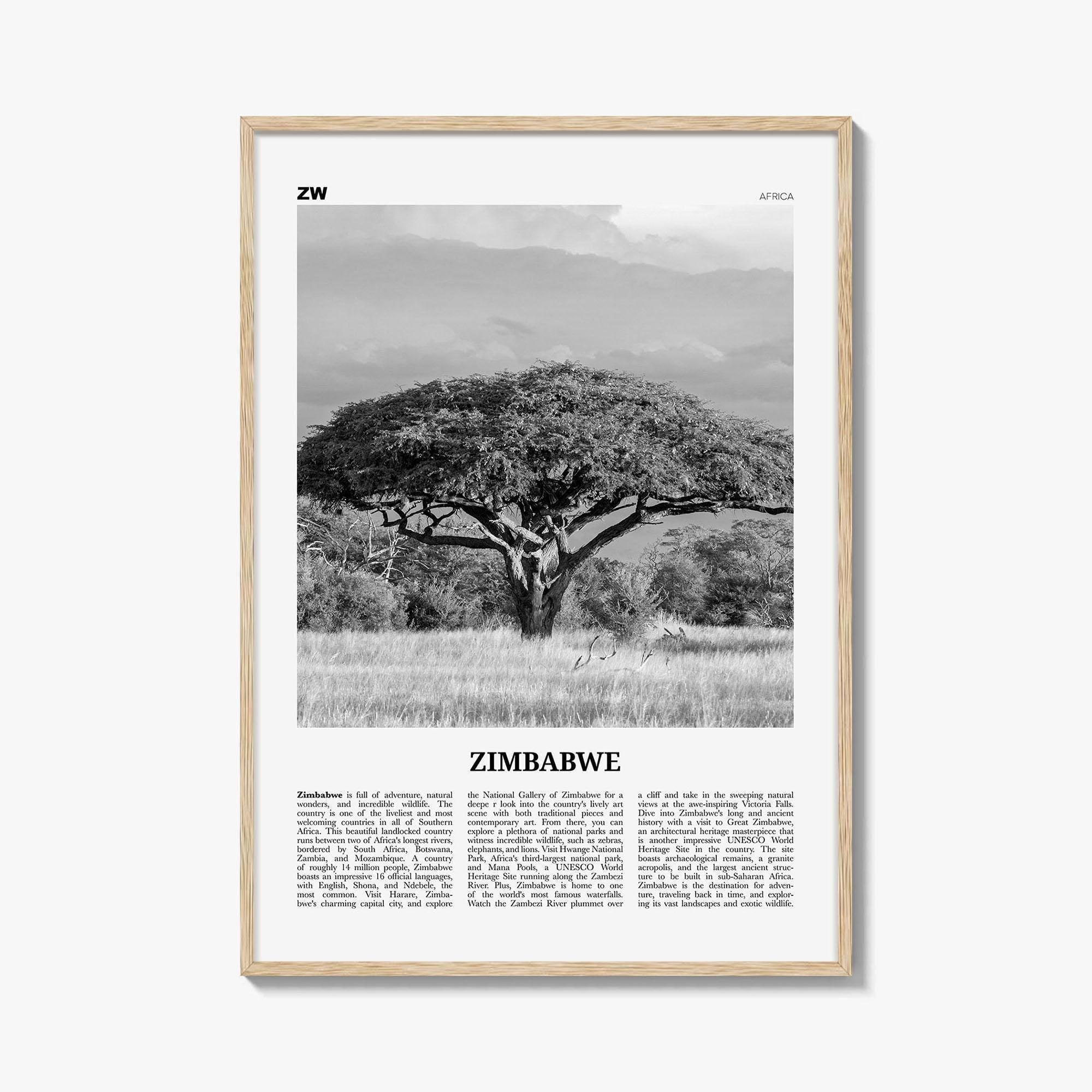 Zimbabwe Poster Print Black and White, Africa Travel Wall Art, Savanna ...