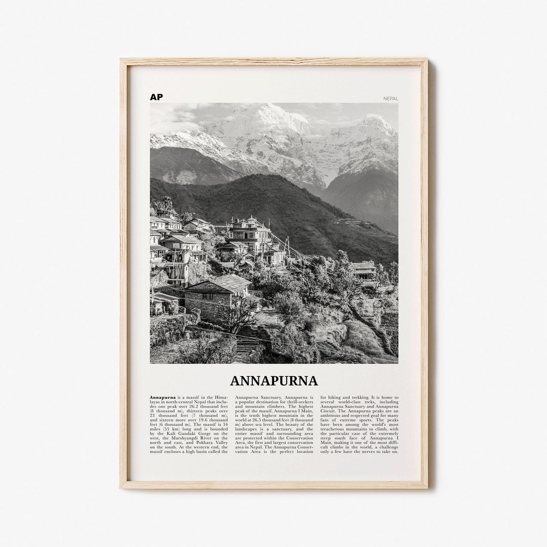 Annapurna Print Black and White, Annapurna Wall Art, Annapurna Poster ...