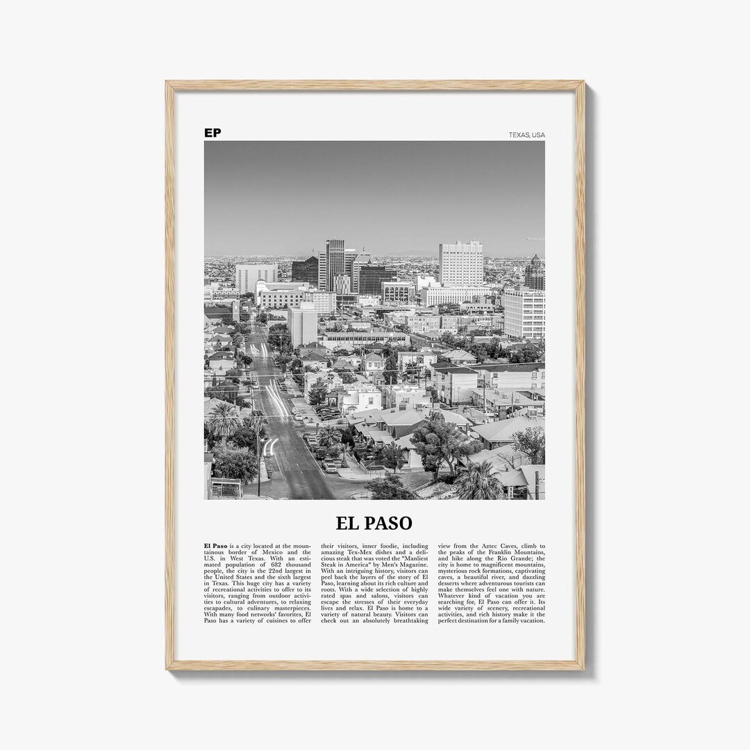 El Paso Poster Print Black and White, Texas Travel Wall Art, USA ...