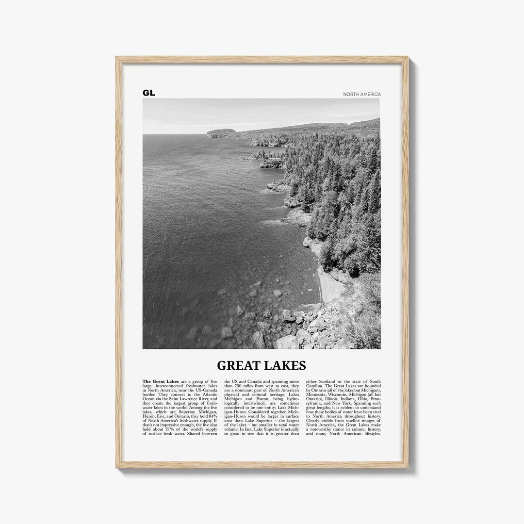Great Lakes Poster Print Black and White, United States Travel Wall Art ...