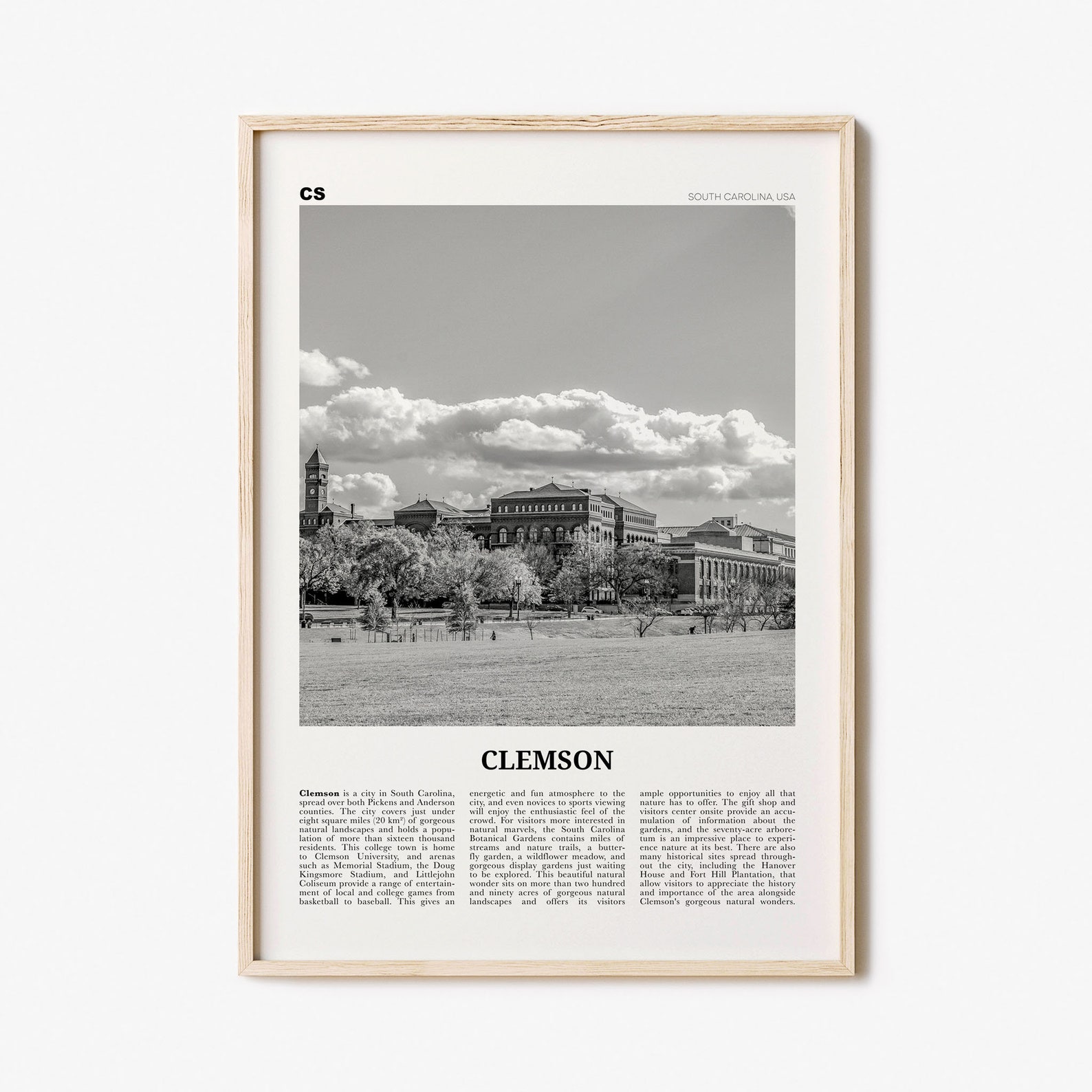 Clemson Print Black and White Clemson Wall Art Clemson - Etsy