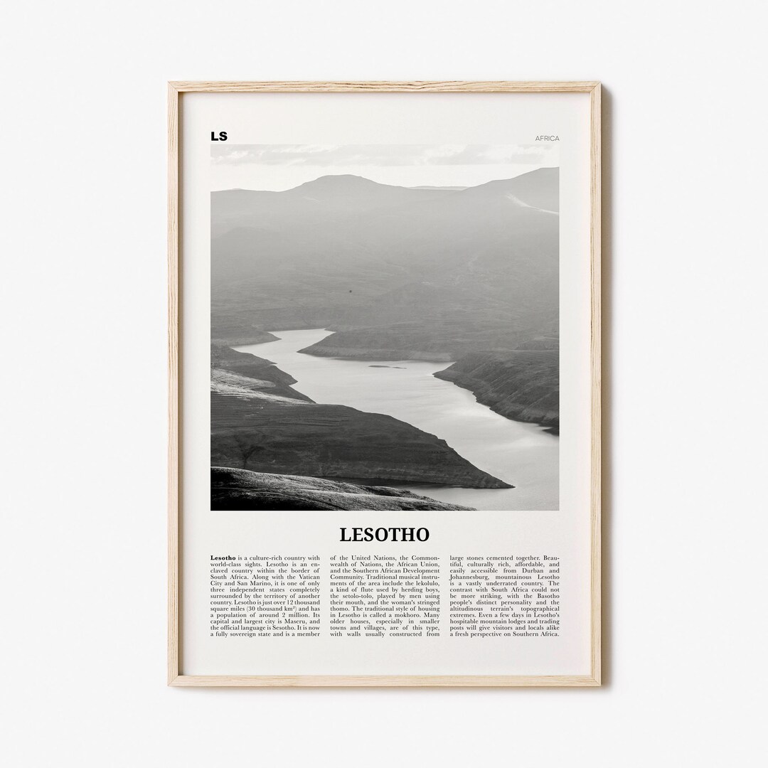 Lesotho Print Black and White, Lesotho Wall Art, Lesotho Poster ...