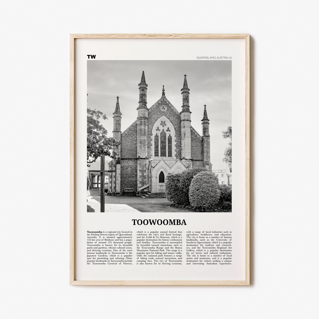 Toowoomba Print Schwarz und weiß, Toowoomba Wandkunst, Toowoomba Poster ...