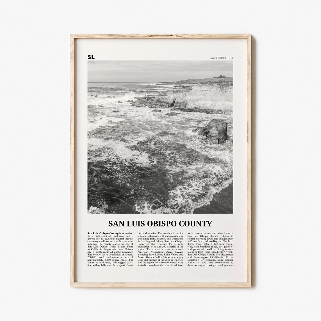 San Luis Obispo County Print Black and White, San Luis Obispo Wall Art ...
