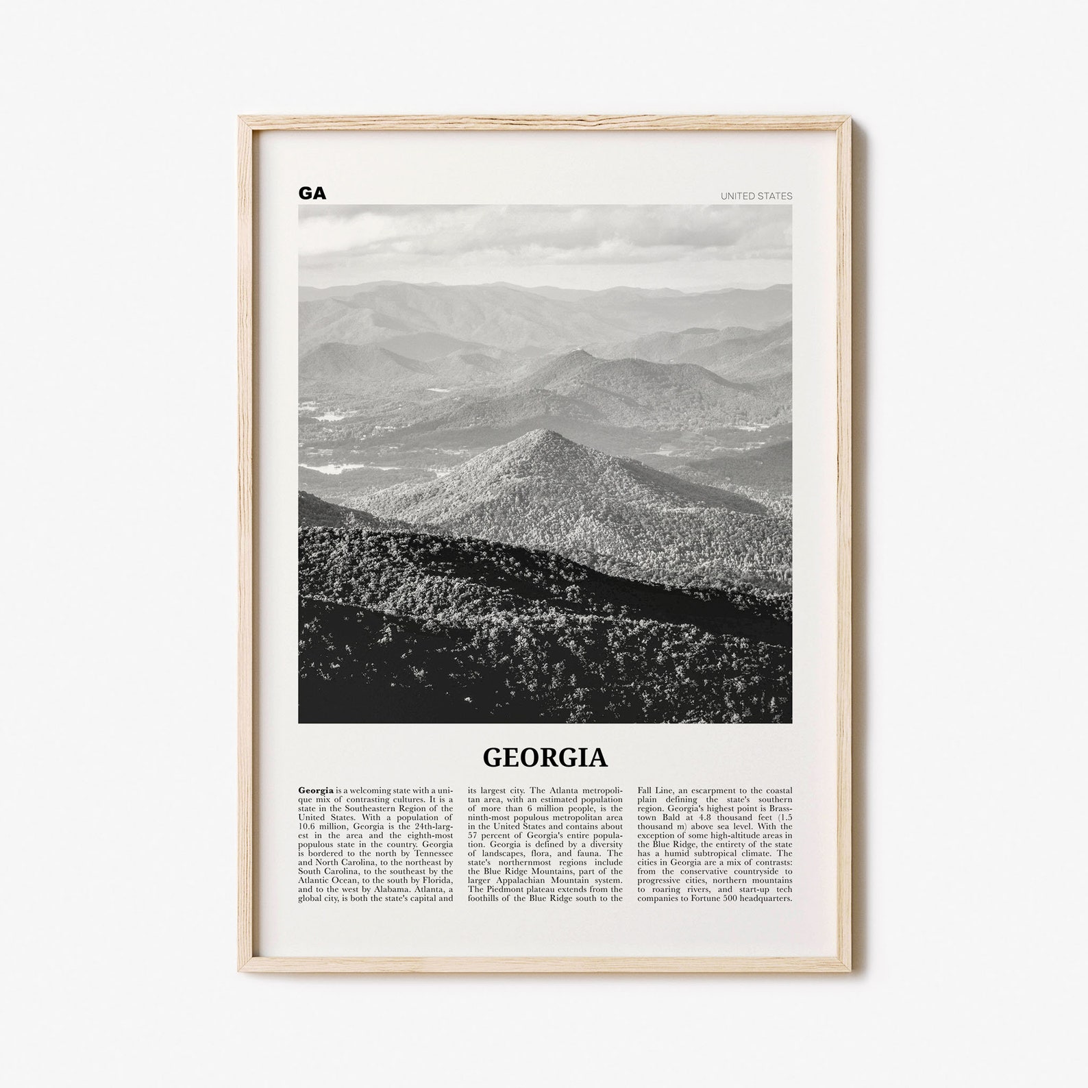 Georgia Print Black and White United States Landscape Georgia - Etsy