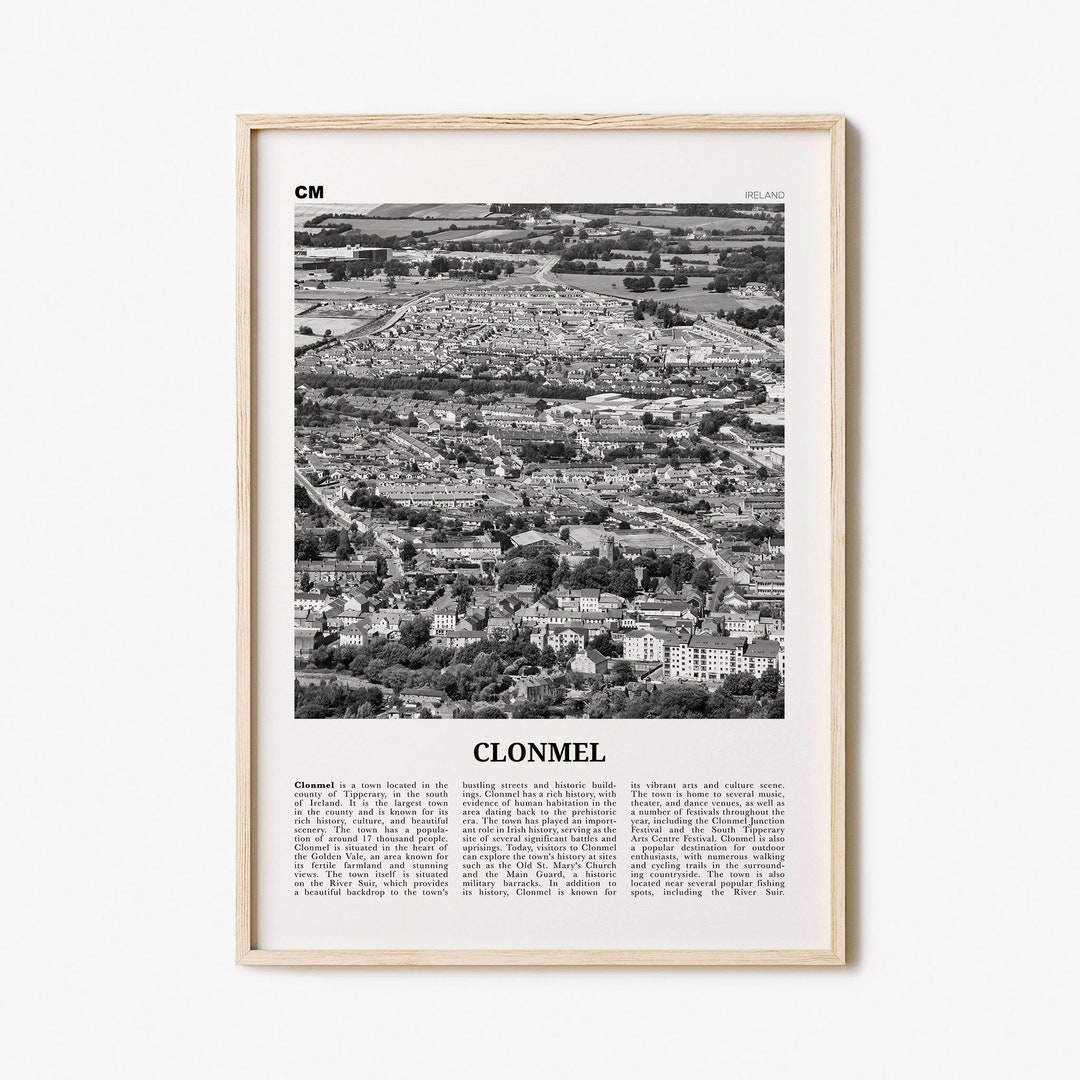 Clonmel Print Black and White, Clonmel Wall Art, Clonmel Poster ...