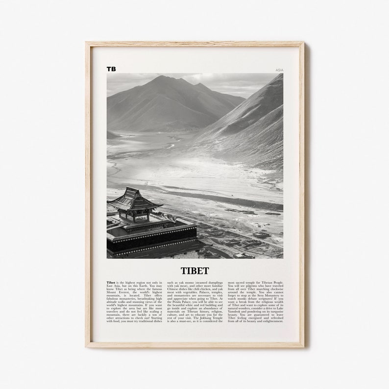 Tibet Print Black and White Tibet Wall Art Tibet Poster - Etsy