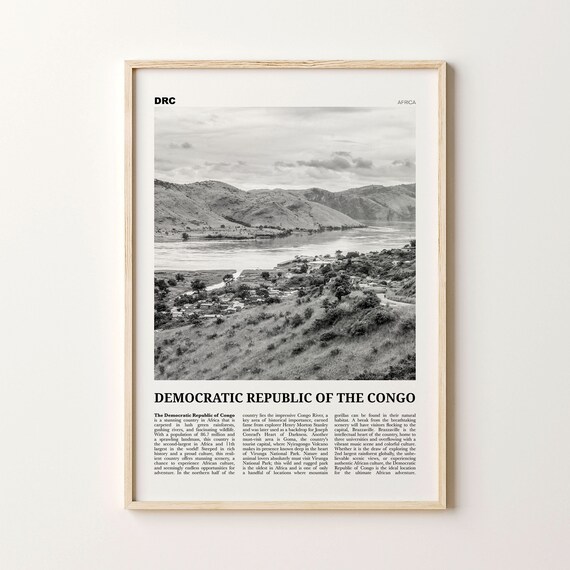 Democratic Republic of the Congo Print Black and White Congo | Etsy