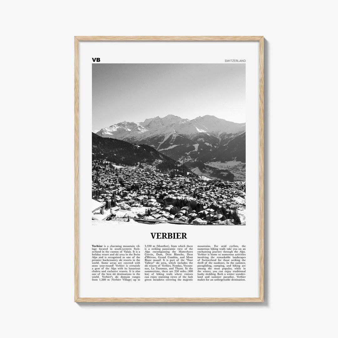 Verbier Poster Print Black and White, Switzerland Travel Wall Art ...