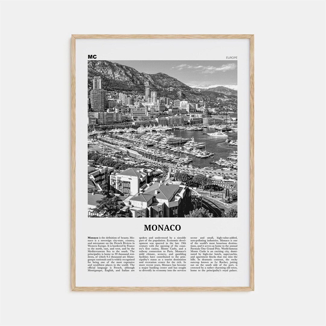 Monaco Print Black and White, Monaco Wall Art, Monaco Poster, Monaco ...