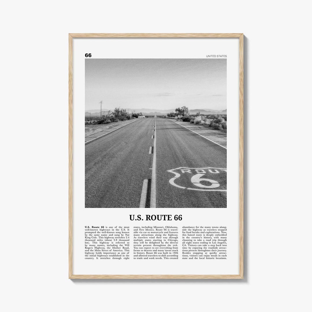 Route 66 Poster Print Black and White, United States Wall Art, Historic ...