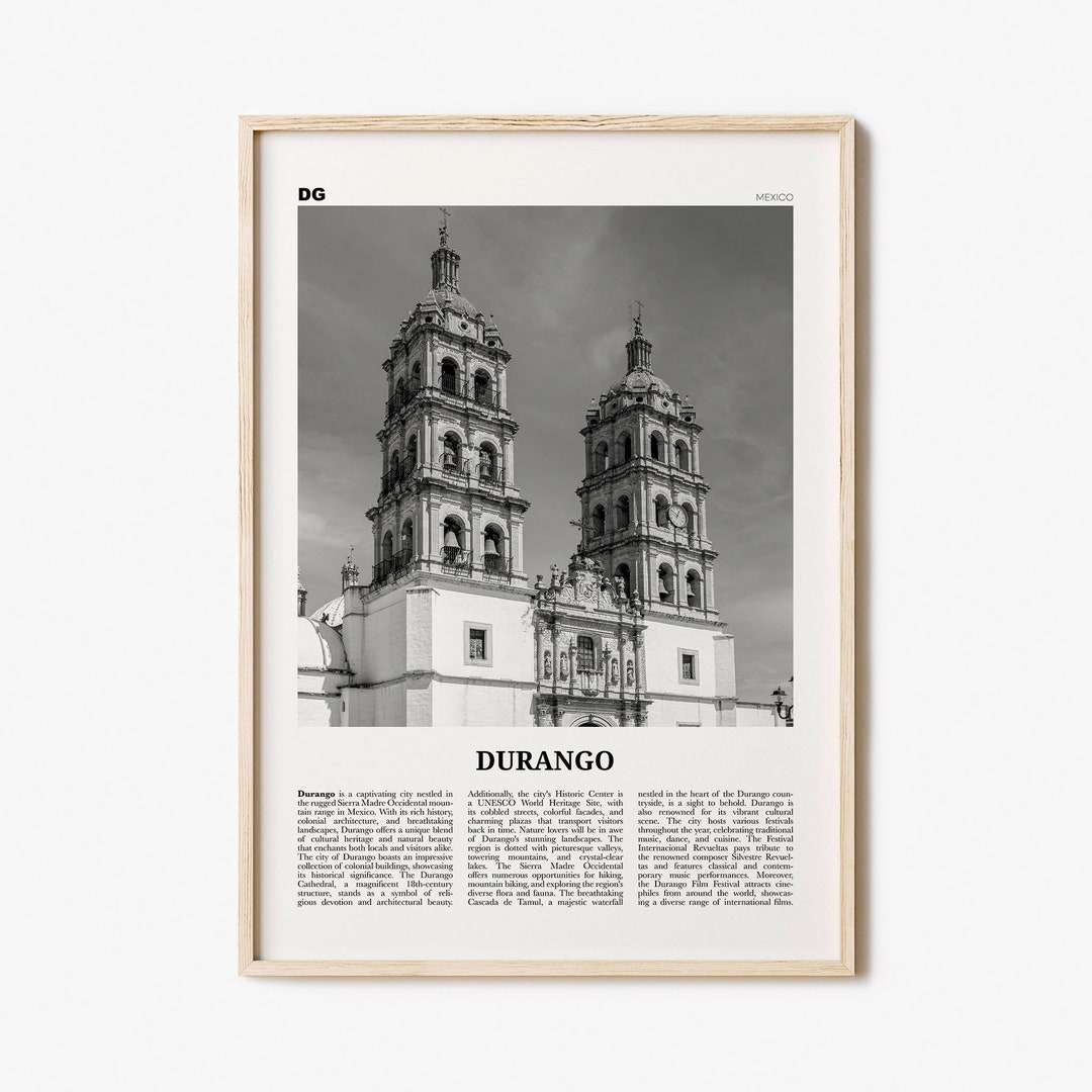 Durango Print Black and White Mexico, Durango Wall Art, Durango Poster ...