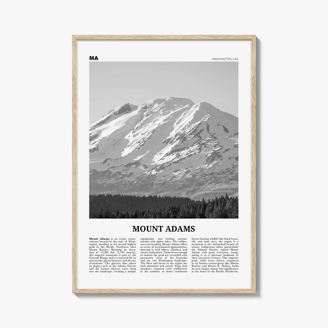 Mount Adams Print Black and White, Mount Adams Wall Art, Mount Adams ...