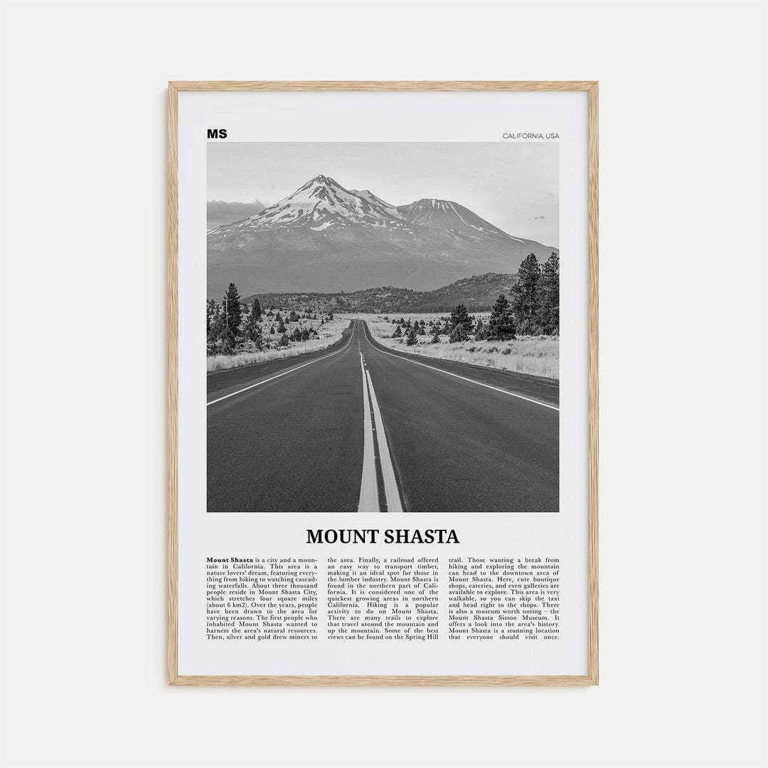 Mount Shasta Print Black and White, Mount Shasta Wall Art, Mount Shasta ...