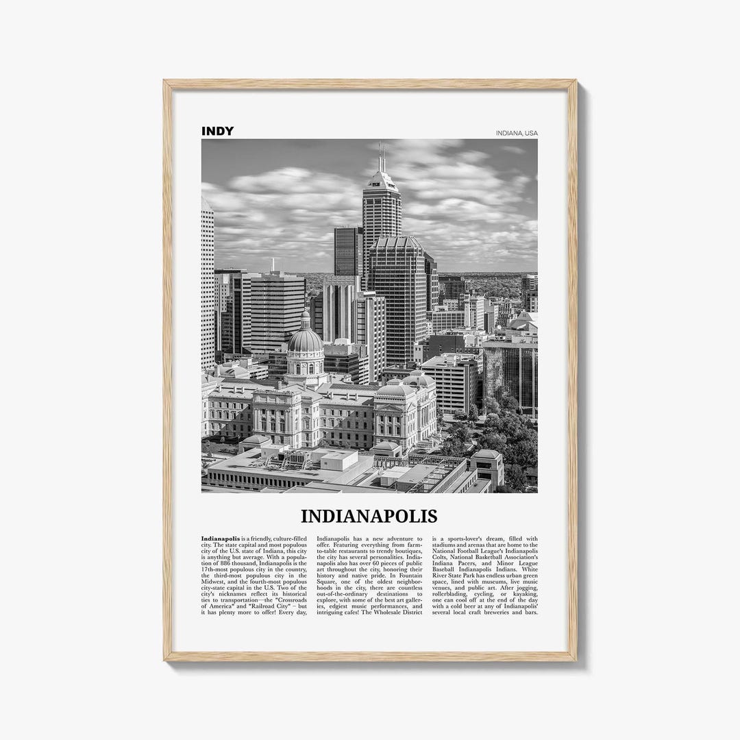 Indianapolis Poster Print Black and White, Indiana Travel Wall Art ...