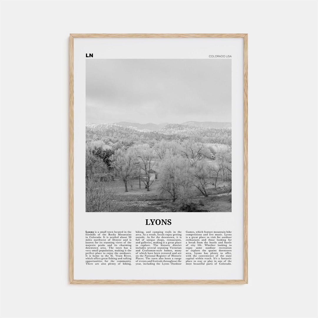Lyons Print Black and White, Lyons Wall Art, Lyons Poster, Lyons Photo, Lyons Wall Décor, Lyons ...