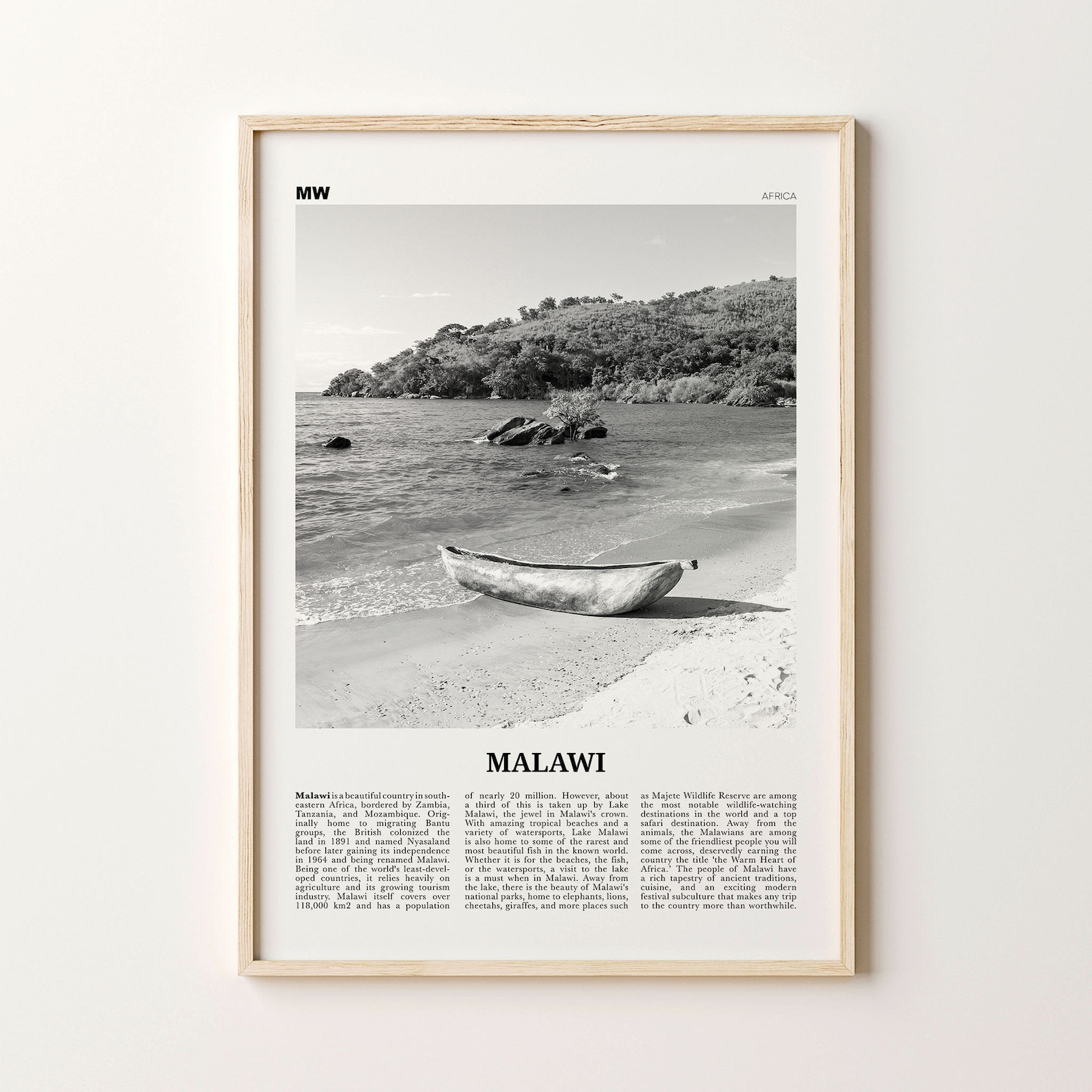 Malawi Print Black and White Malawi Wall Art Malawi Poster | Etsy