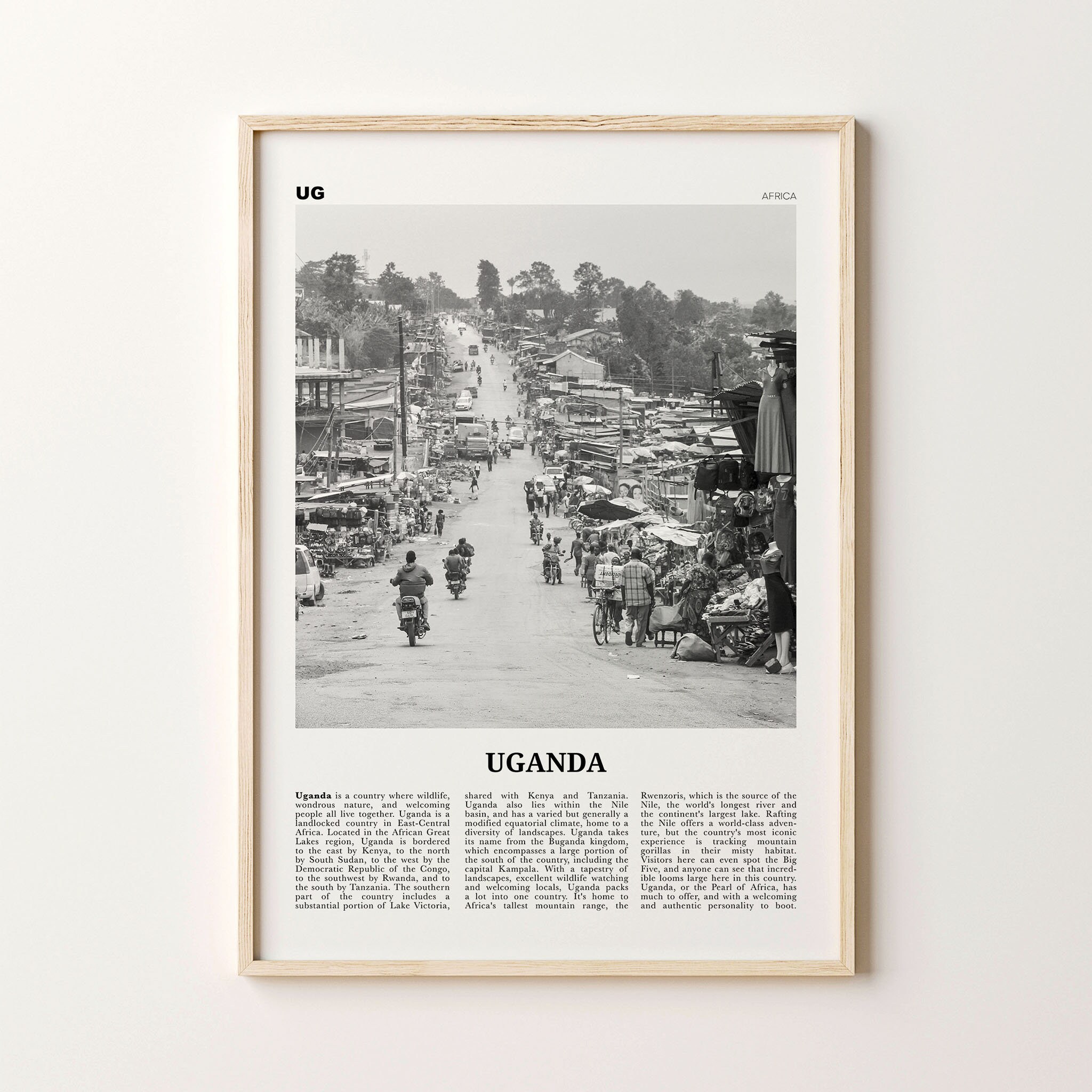 Uganda Print Black and White Uganda Wall Art Uganda Poster | Etsy UK