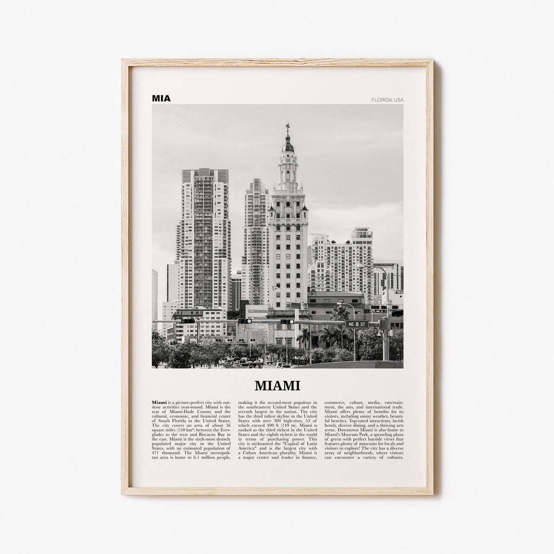 Miami Print Black and White No 2, Miami Wall Art, Miami Poster, Miami ...