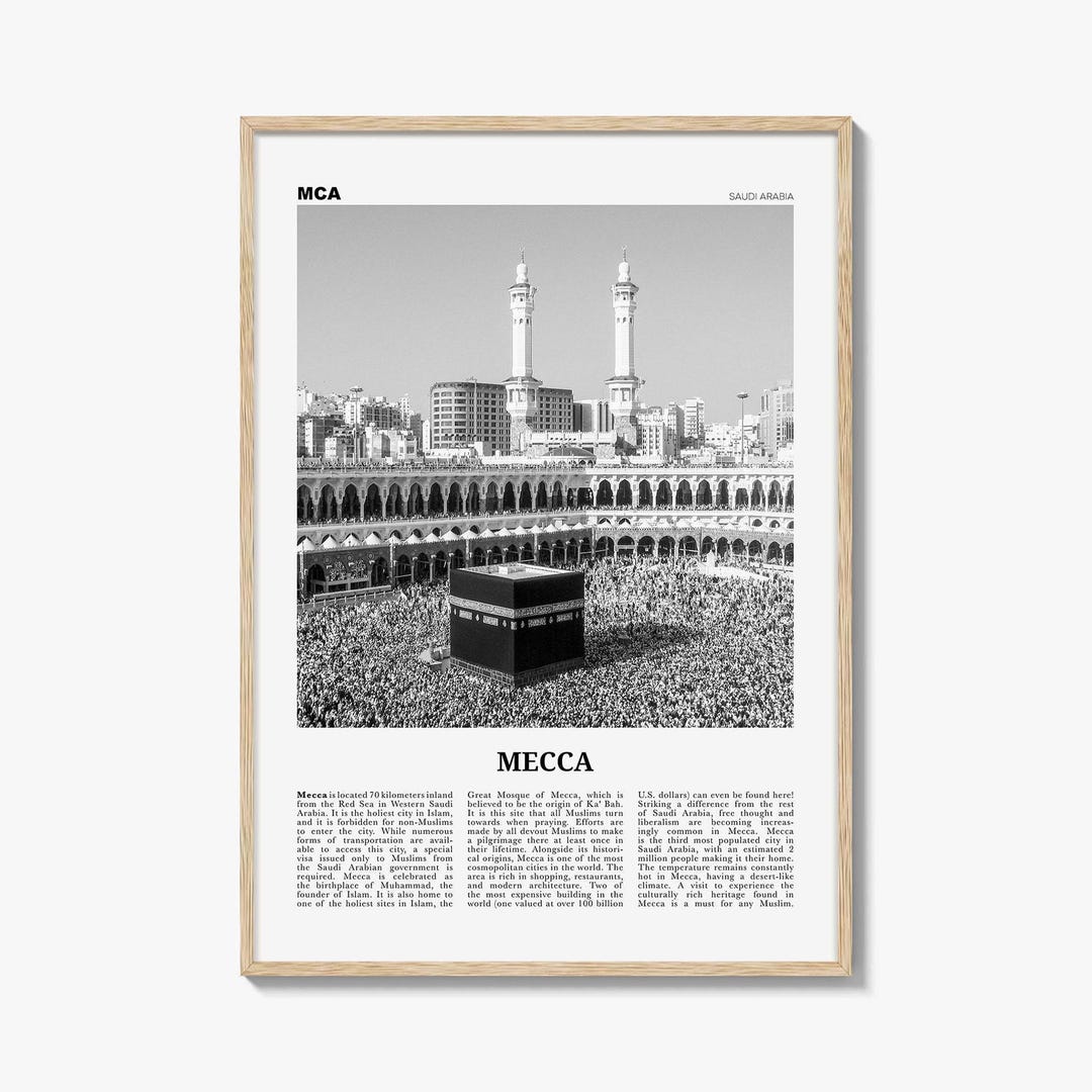 Mecca Poster Print Black and White, Great Mosque Photo, Saudi Arabia ...