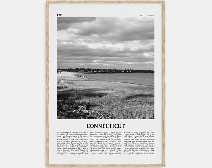 Connecticut Map Art Poster, Black and White Wall Art Print of ...