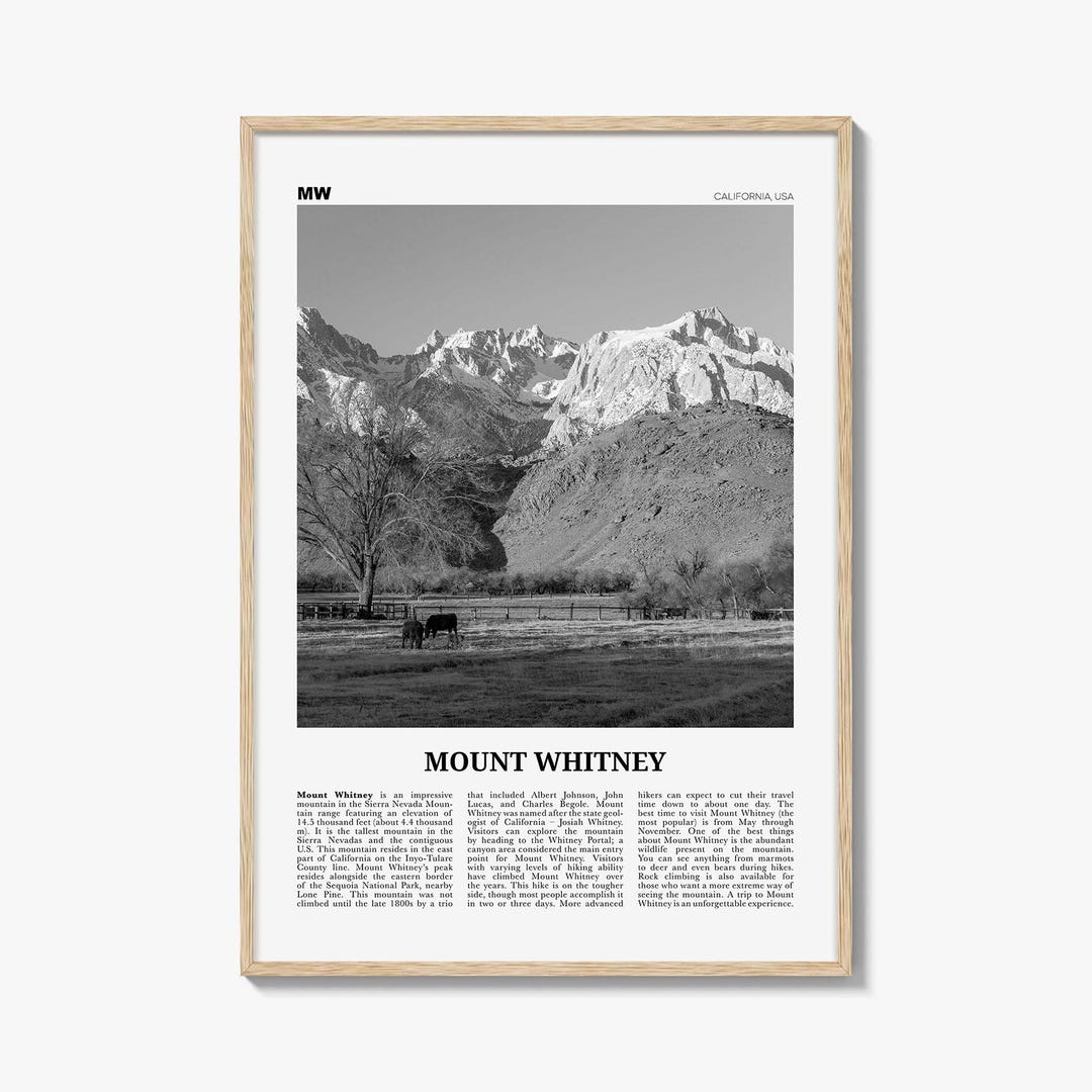 Mount Whitney Print Black and White, Mount Whitney Wall Art, Mount ...
