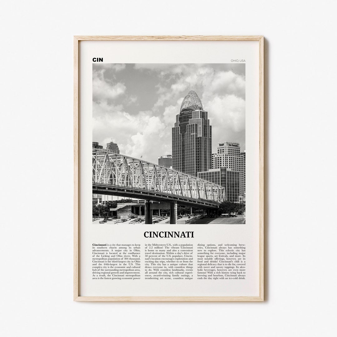 Cincinnati Print Black and White No 2, Cincinnati Wall Art, Cincinnati ...