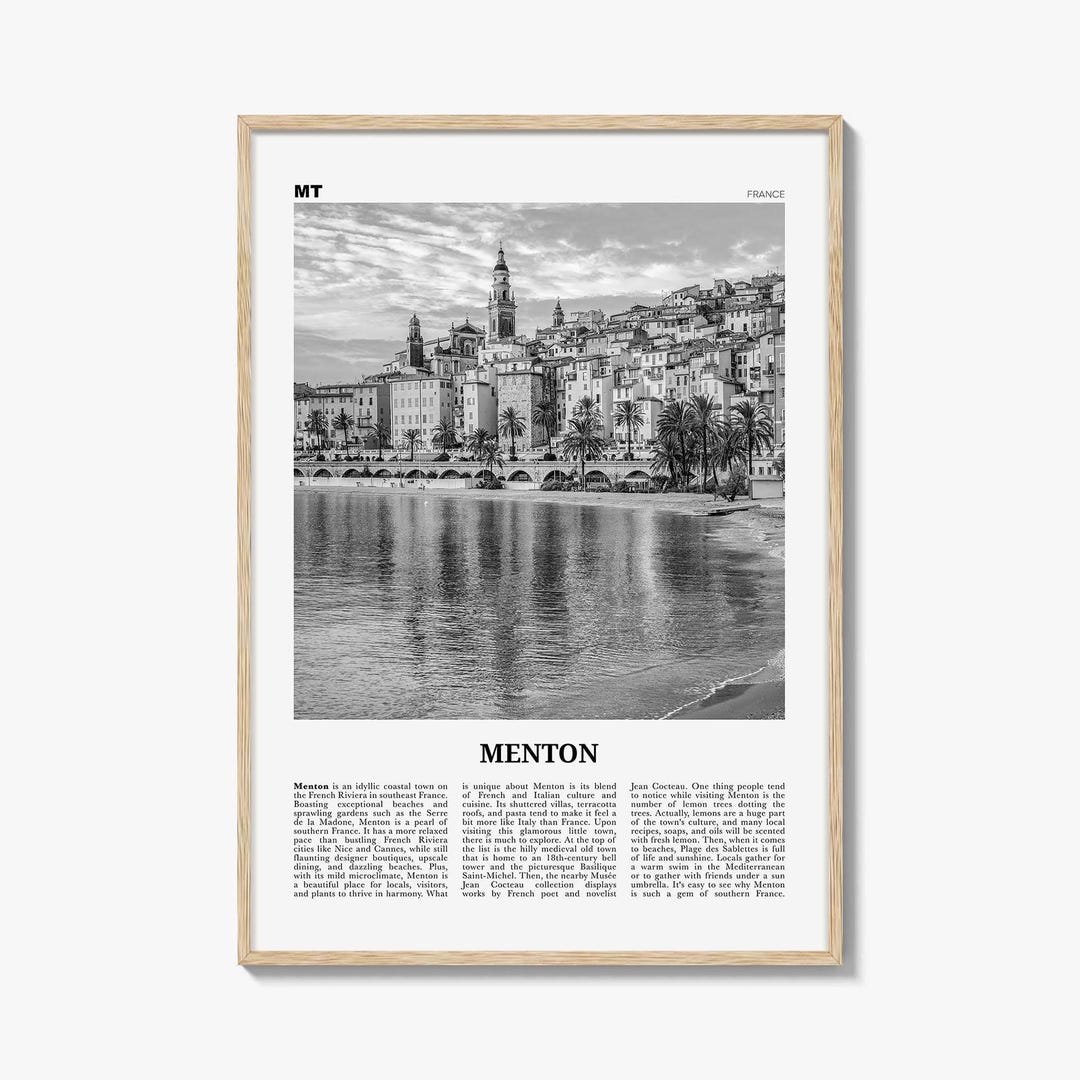 Menton Poster Print Black and White, France Travel Wall Art, French ...