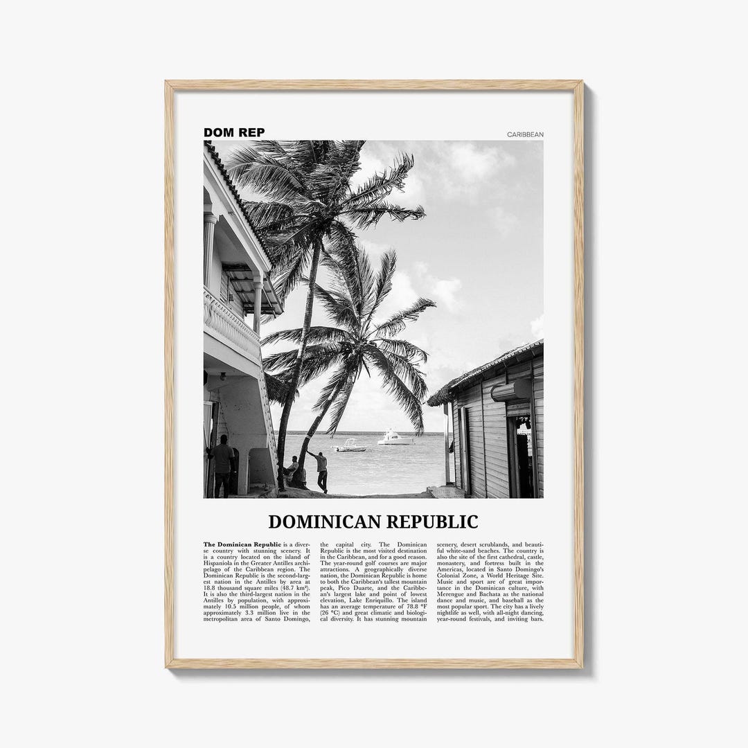 Dominican Republic Poster Print Black and White, Caribbean Wall Art ...
