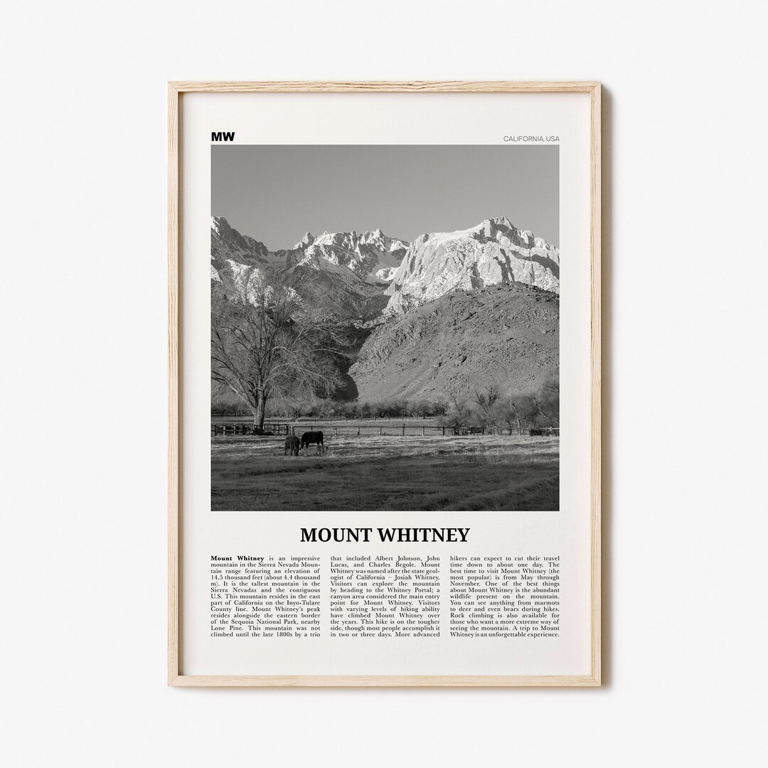 Mount Whitney Print Black and White, Mount Whitney Wall Art, Mount ...