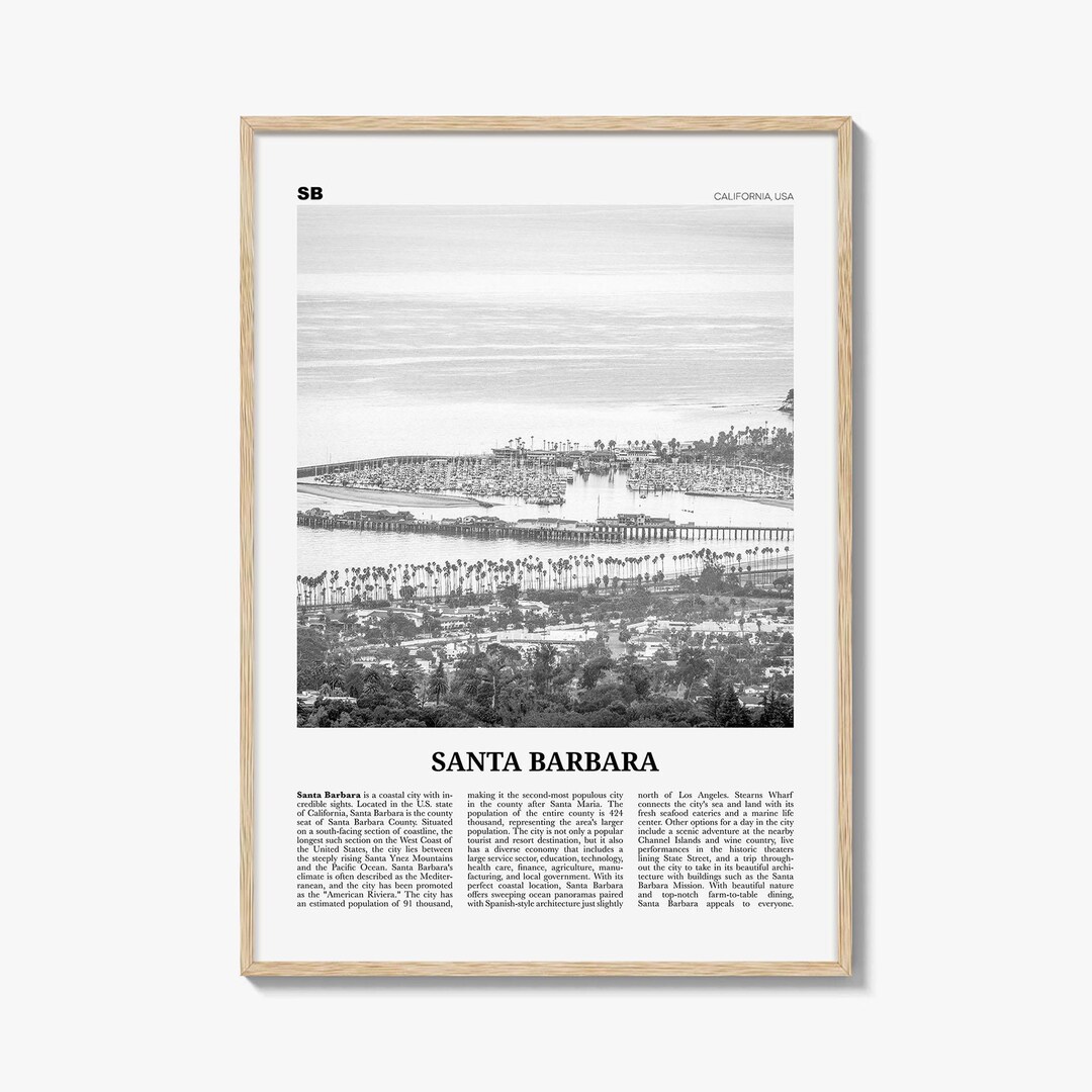 Santa Barbara Print Black and White No 2, Santa Barbara Wall Art, Santa ...
