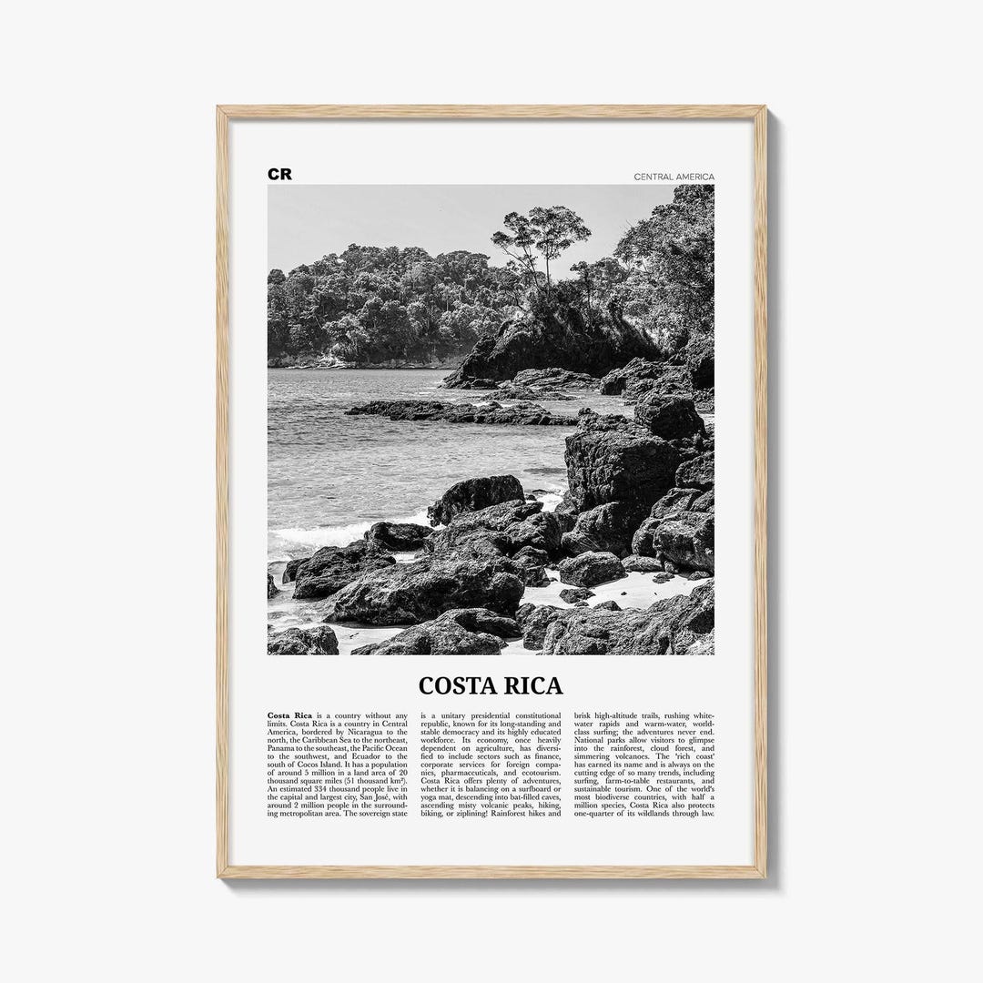Costa Rica Poster Print Black and White, Central America Travel Wall ...
