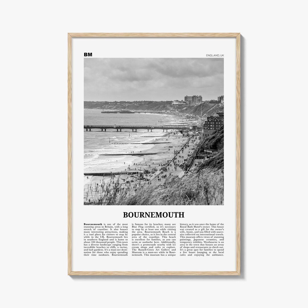Bournemouth Poster Print Black and White, England Travel Wall Art, UK ...