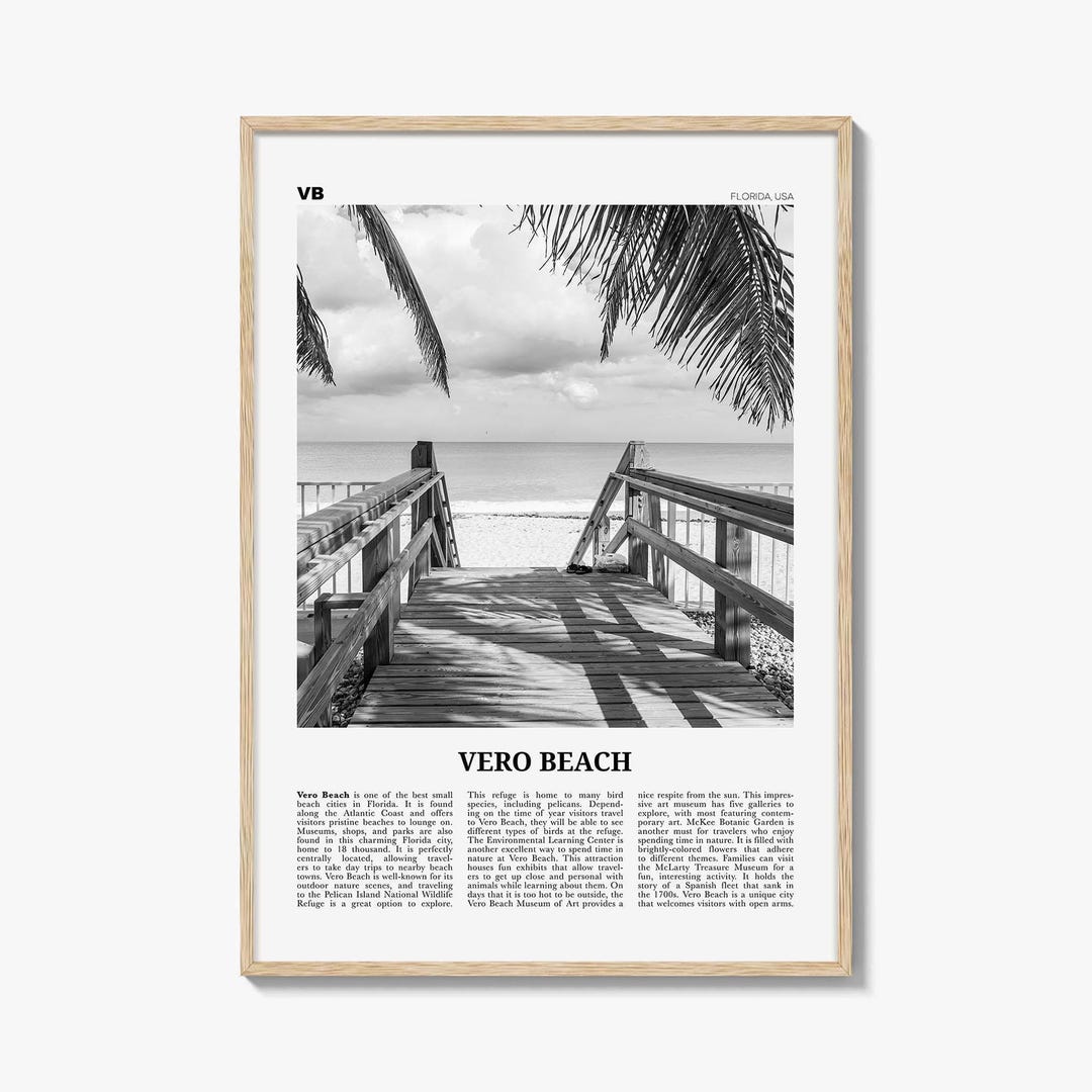 Vero Beach Poster Print Black and White, Florida Travel Wall Art, VB ...