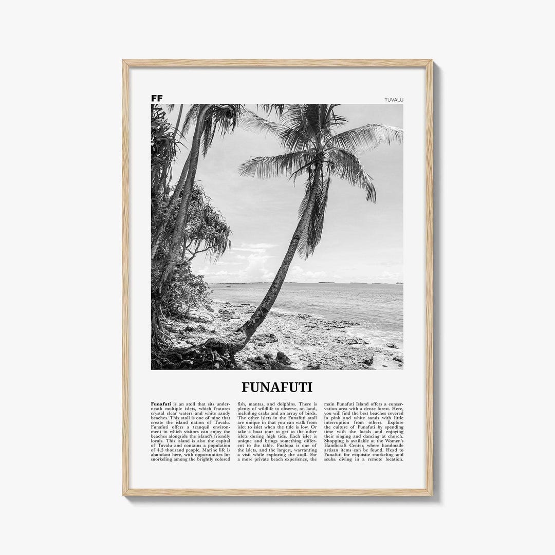 Funafuti Poster Print Black and White, Tuvalu Travel Wall Art, Beach ...