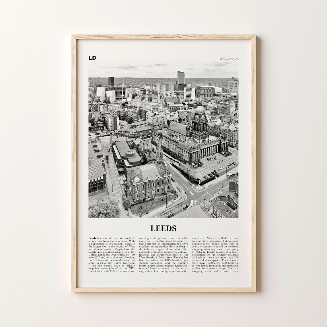 Leeds Print Black and White Leeds Wall Art Leeds Poster | Etsy