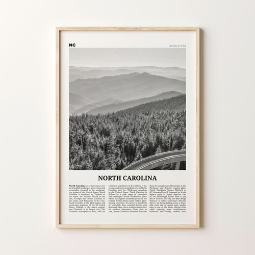 North Carolina Map Poster Rustic Vintage Style Travel Map | Etsy