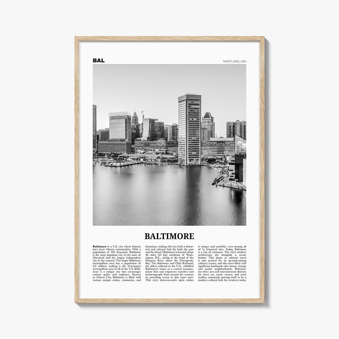 Baltimore Poster Print Black and White, Maryland Travel Wall Art, Charm ...