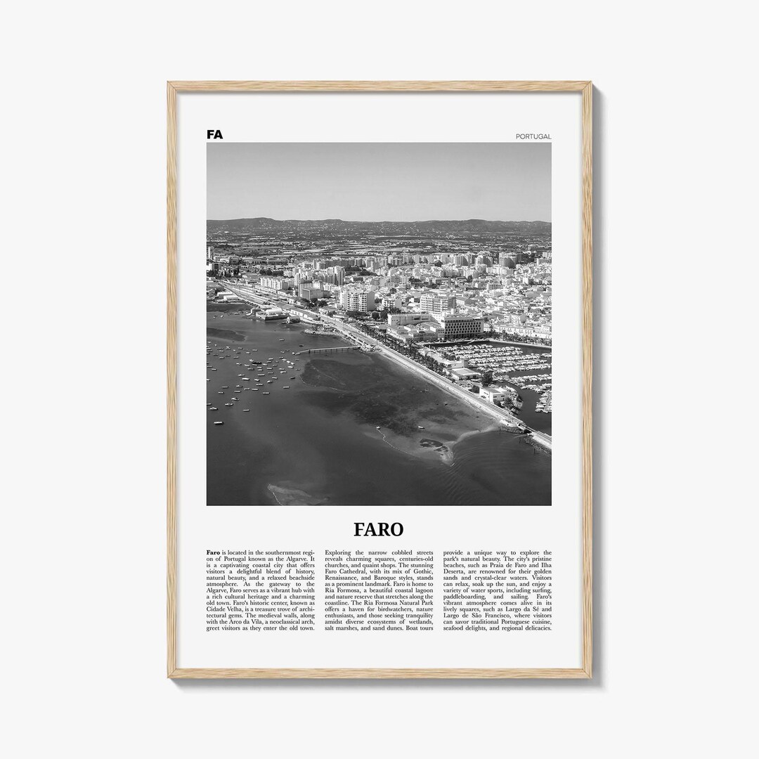 Faro Poster Print Black and White, Portugal Travel Wall Art, Algarve ...