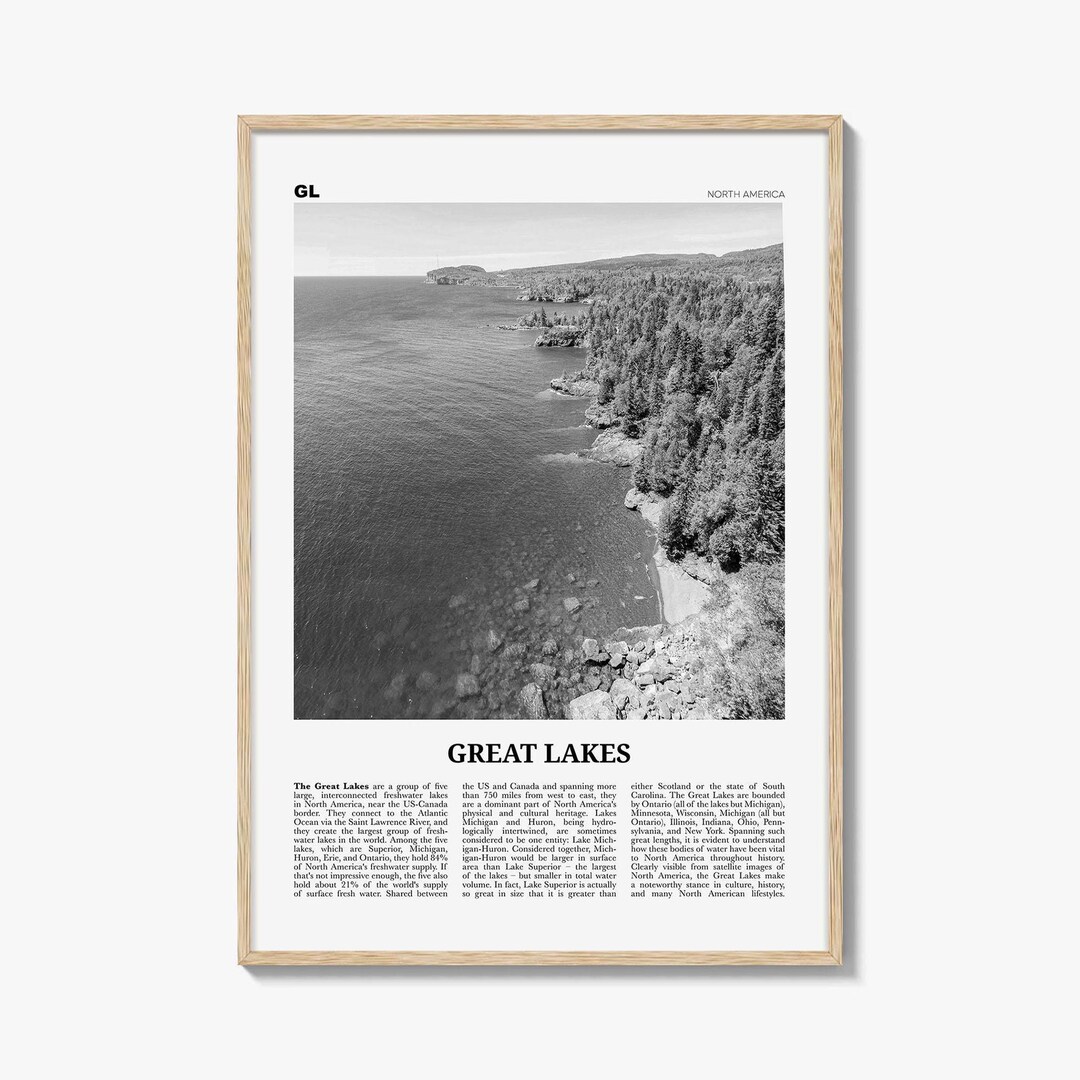 Great Lakes Poster Print Black and White, United States Travel Wall Art ...
