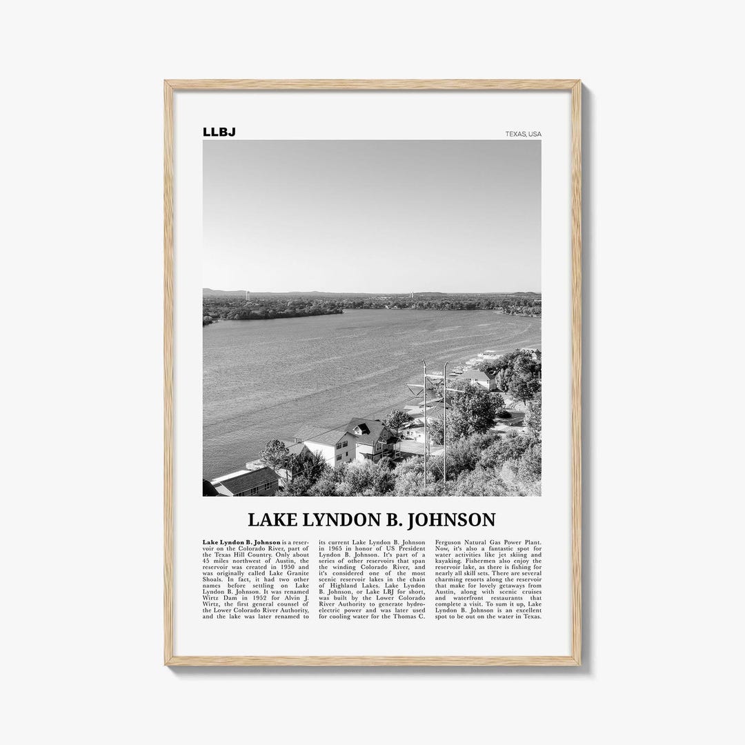 Lake Lyndon B Johnson Poster Print Black and White, Texas Travel Wall ...