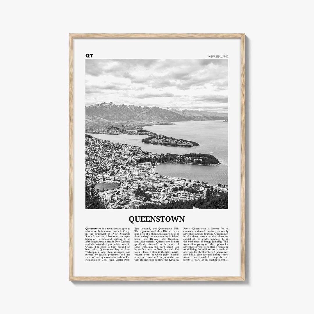 Queenstown Poster Print Black and White, Lake Wakatipu Photo, New ...