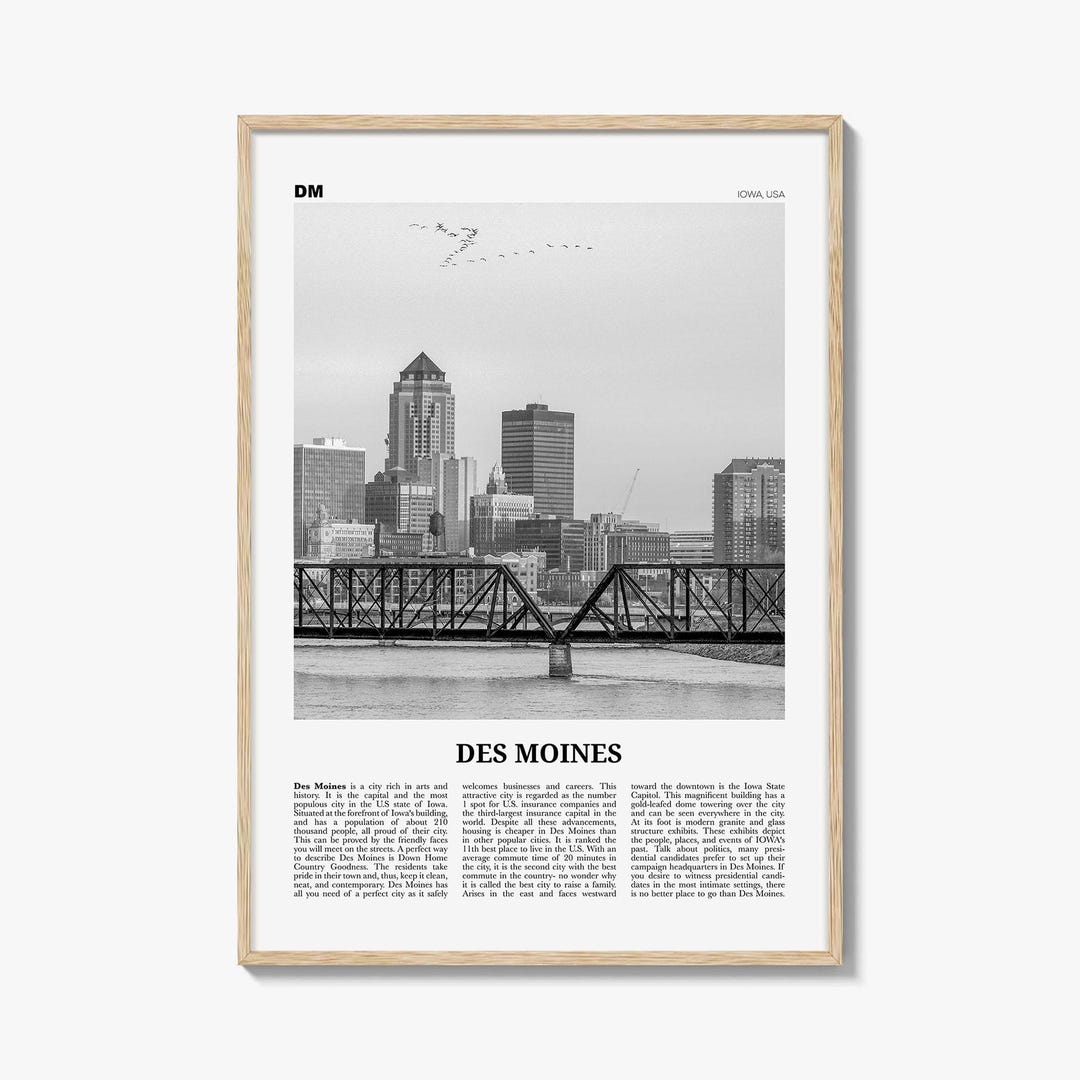 Des Moines Print Black and White No 1, Des Moines Wall Art, Des Moines ...