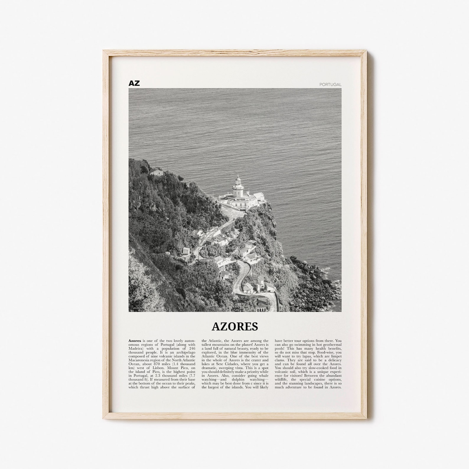 Azores Print Black and White Azores Wall Art Azores Poster | Etsy